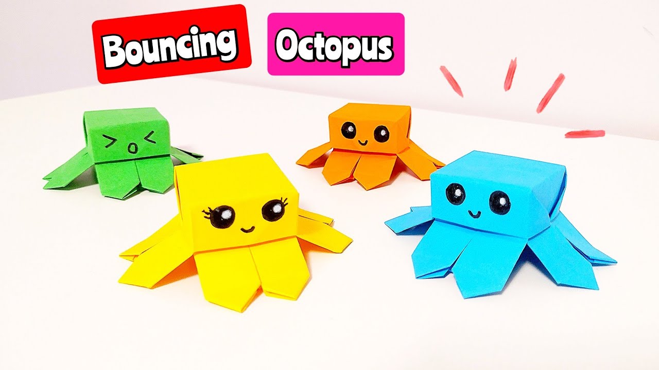 How to make Origami Octopus Bouncing Toy | Easy Origami Toy | 摺紙章魚彈跳玩具 ...